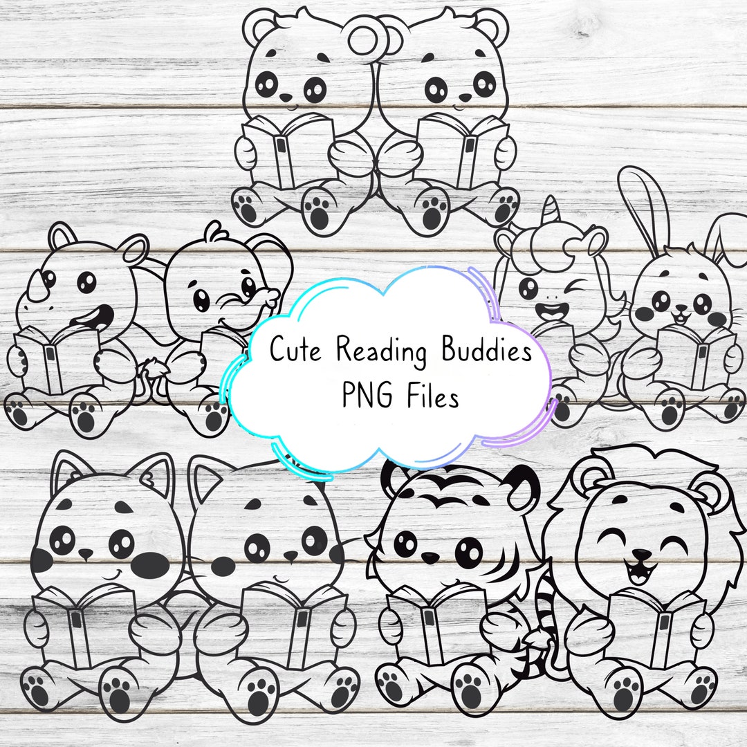 Cute Reading Buddies Animals | Bundle in PNG | High Quality Instant ...