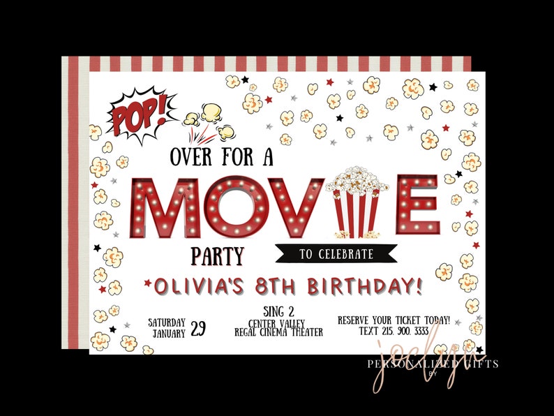Movie Birthday Invitation, Movie Party Invitations, Birthday ...