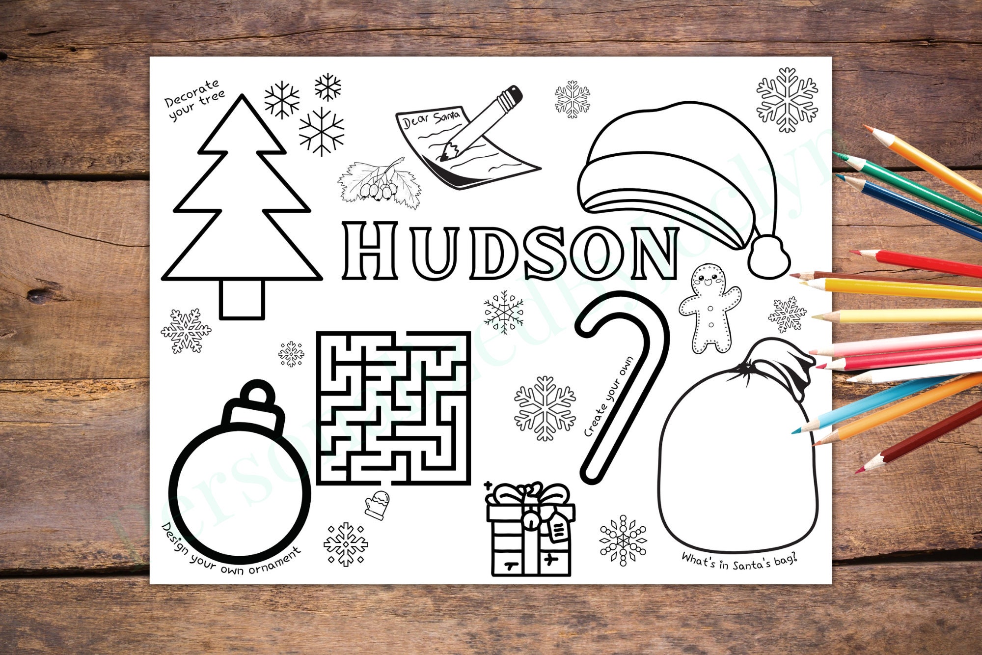 Christmas Coloring Poster, Printable Placemat Activity Coloring Page ...