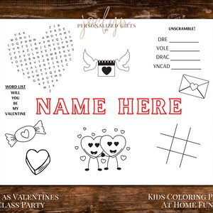 Printable Valentines Coloring Page, Personalized Coloring , Custom Kids ...