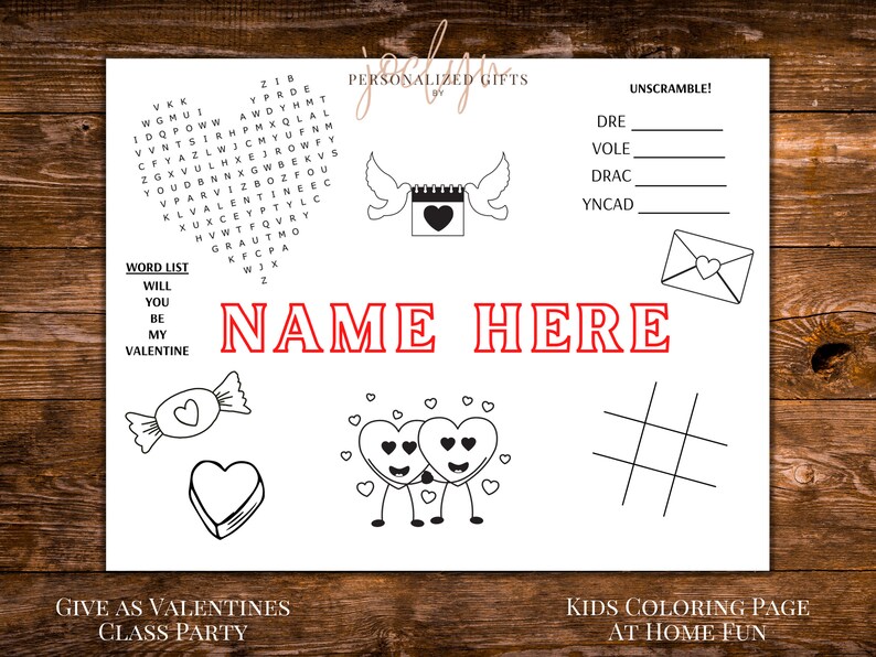 Printable Valentines Coloring Page, Personalized Coloring , Custom Kids ...