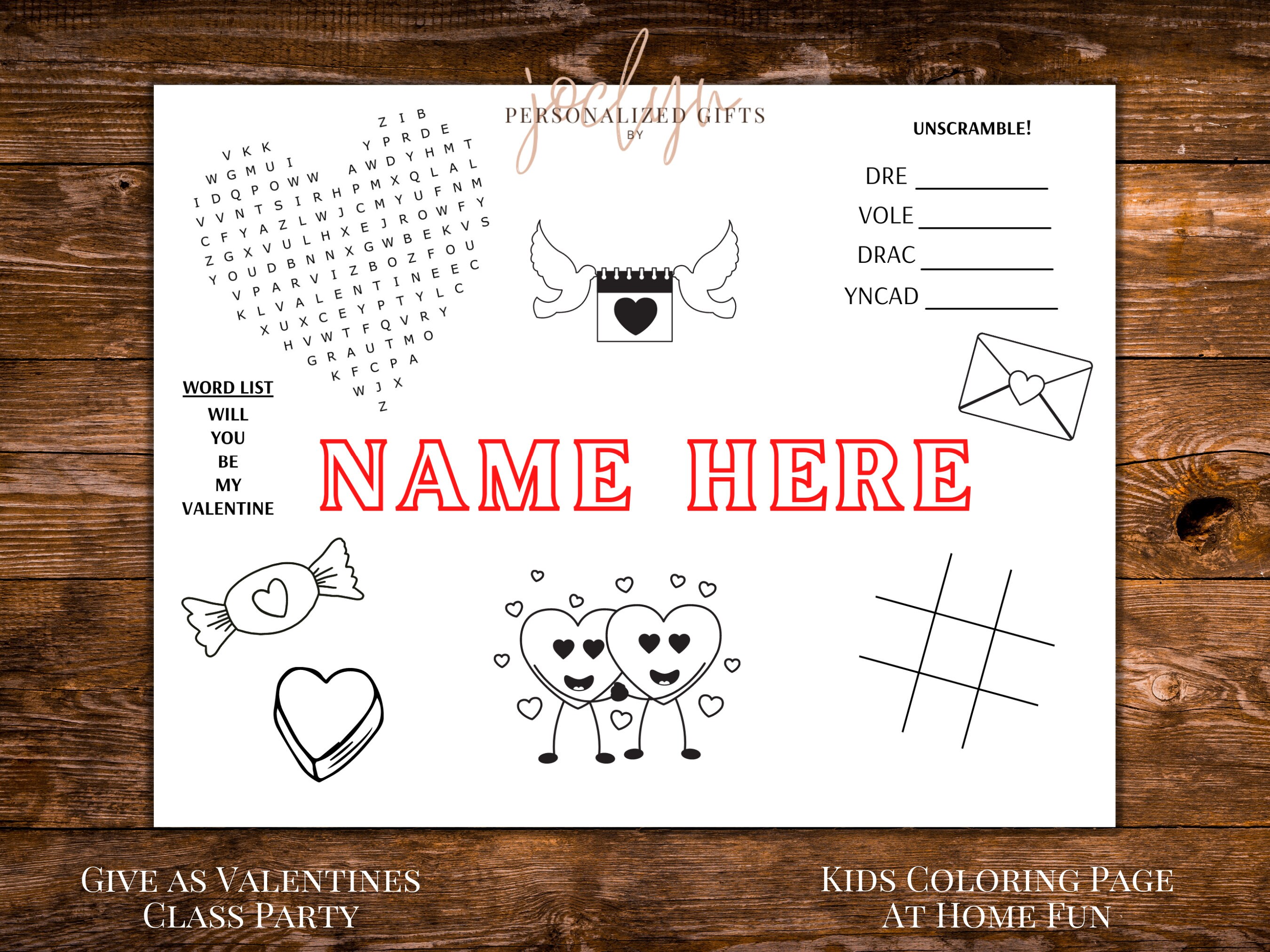 Printable Valentines Coloring Page, Personalized Coloring , Custom Kids ...