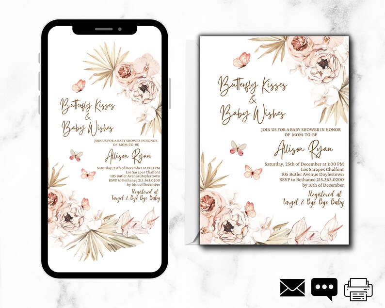 Bohemian Baby Shower Invite Set Butterflies Editable Boho - Etsy
