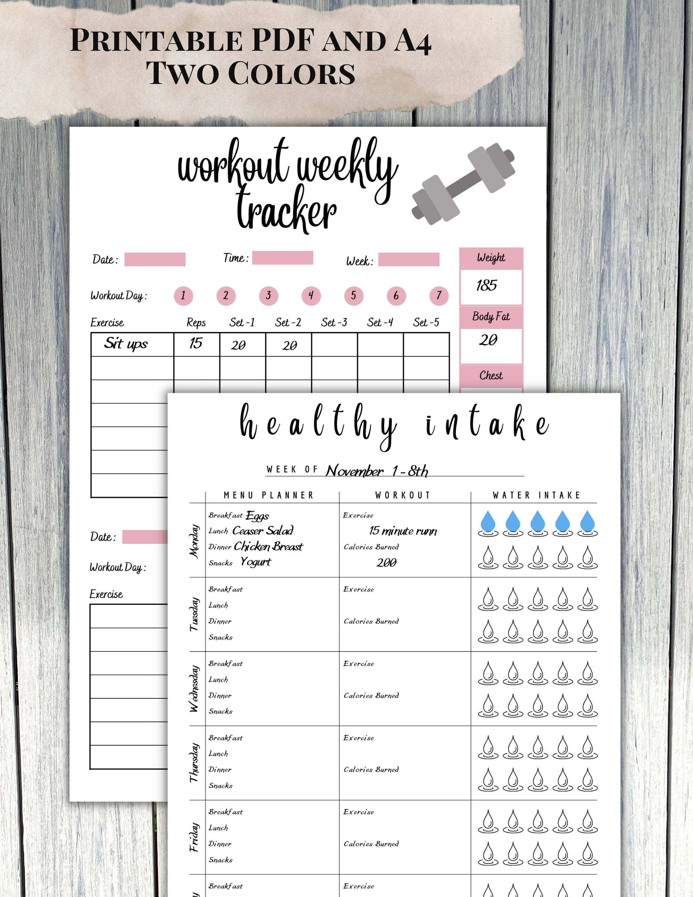 Fitness Planner, Workout Calendar, Weekly Workout, Diet Log,weight ...