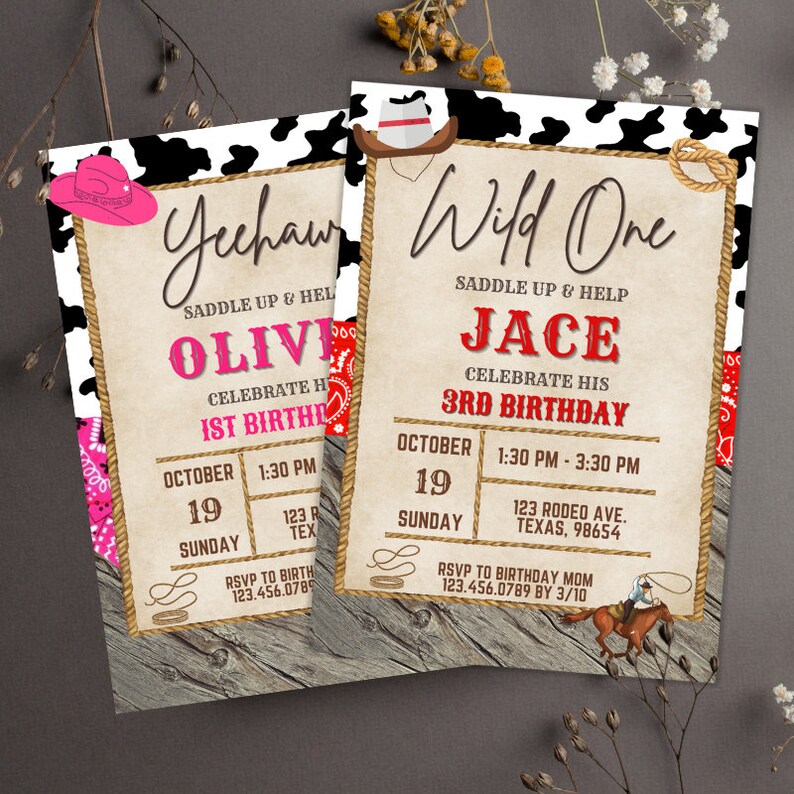 Yeehaw! Wild One Rodeo Birthday Party Invitations - Fun Western Theme ...