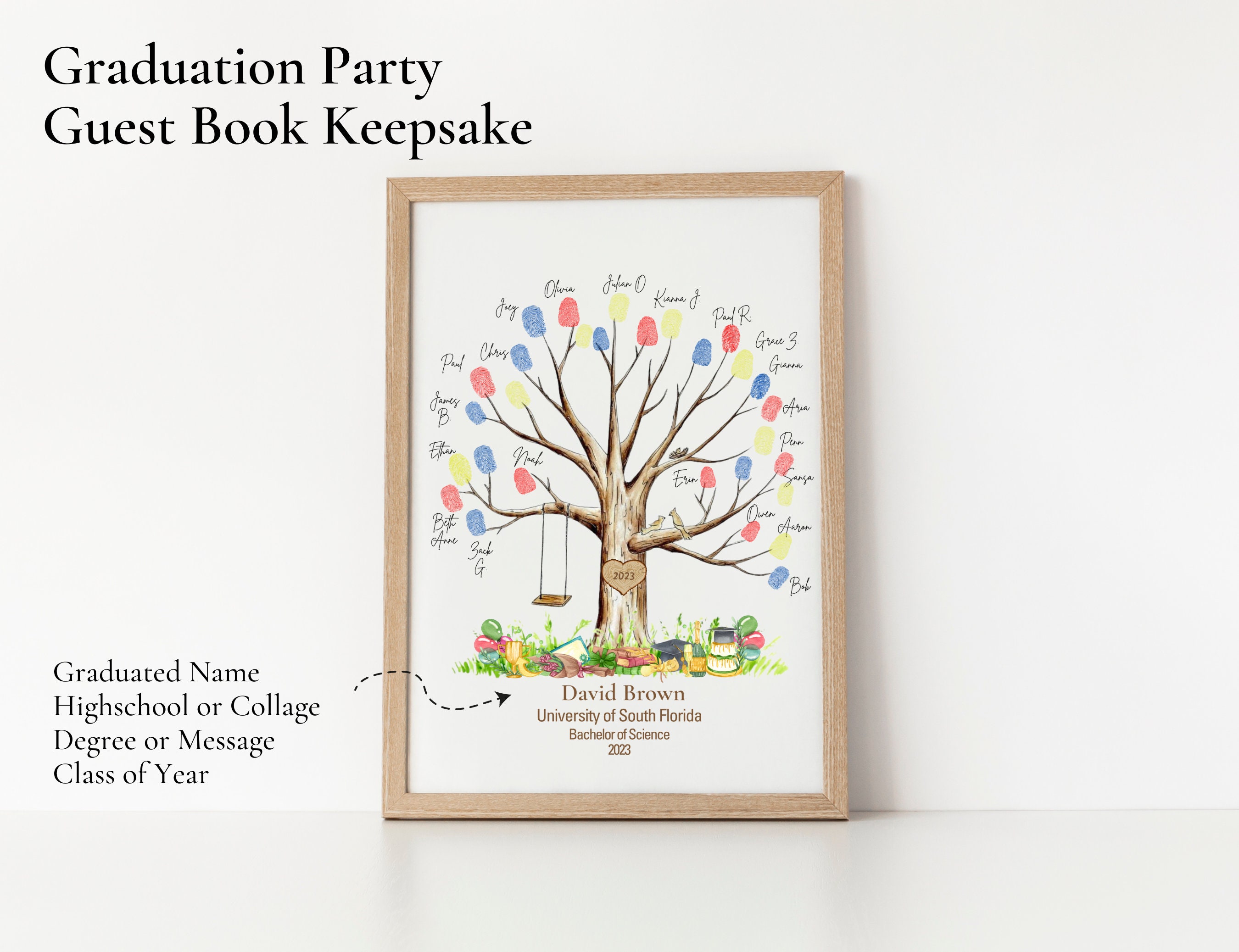 Unique Personalized Fingerprint Tree Graduation Guestbook - Etsy