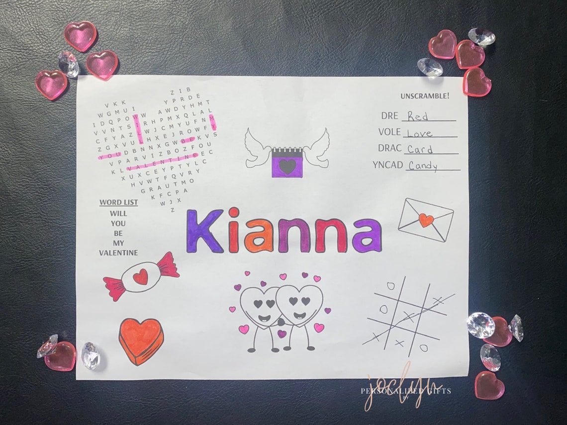Printable Valentines Coloring Page, Personalized Coloring , Custom Kids ...