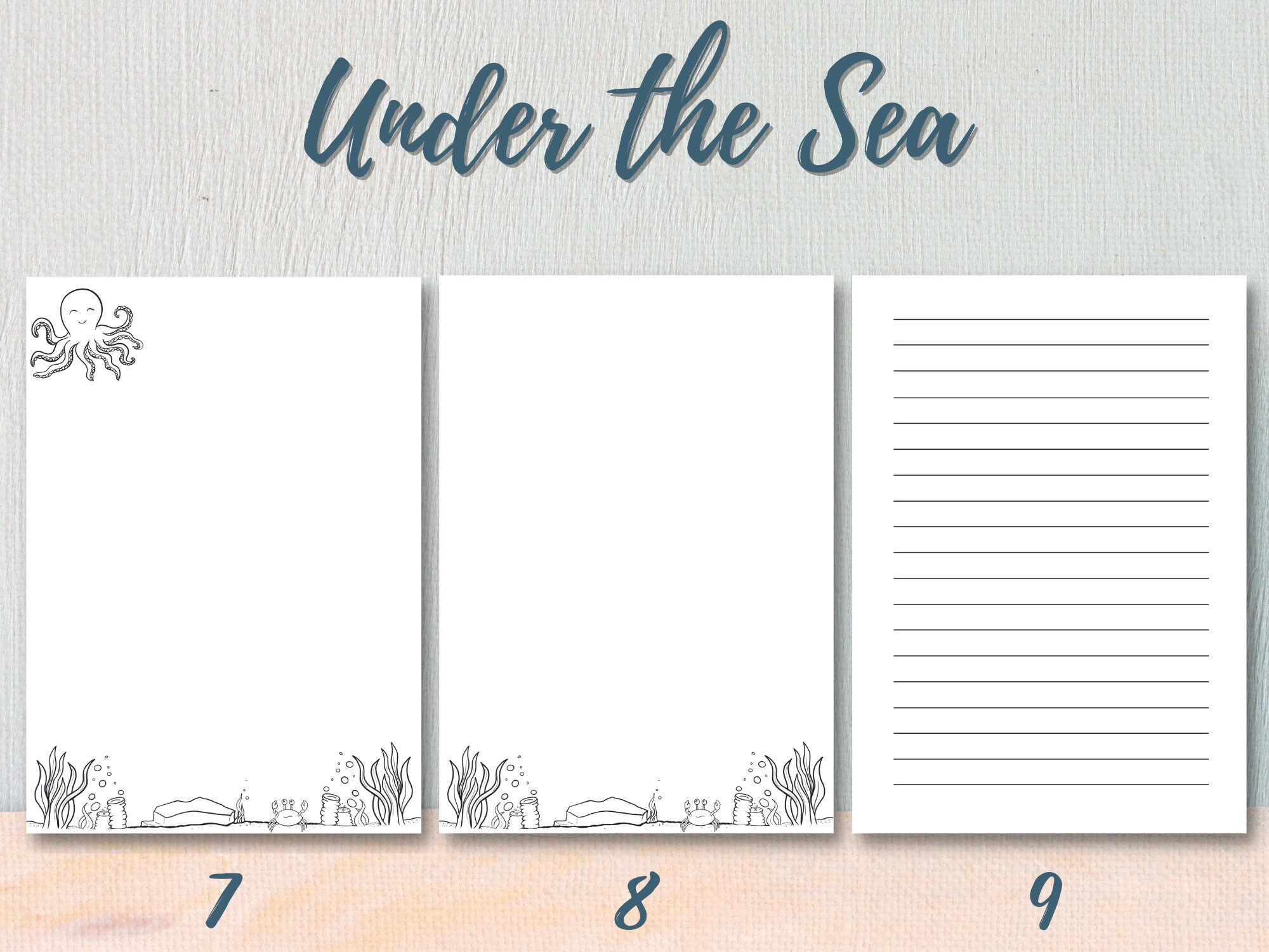 KDP Printable Ocean Themed Stationery Set for Kids, Under the Sea ...