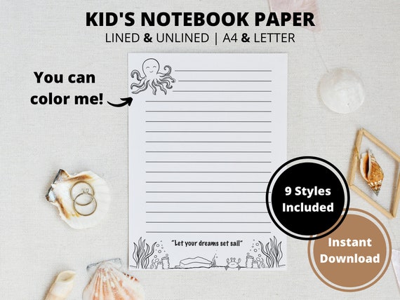 KDP Printable Ocean Themed Stationery Set for Kids Under the | Etsy