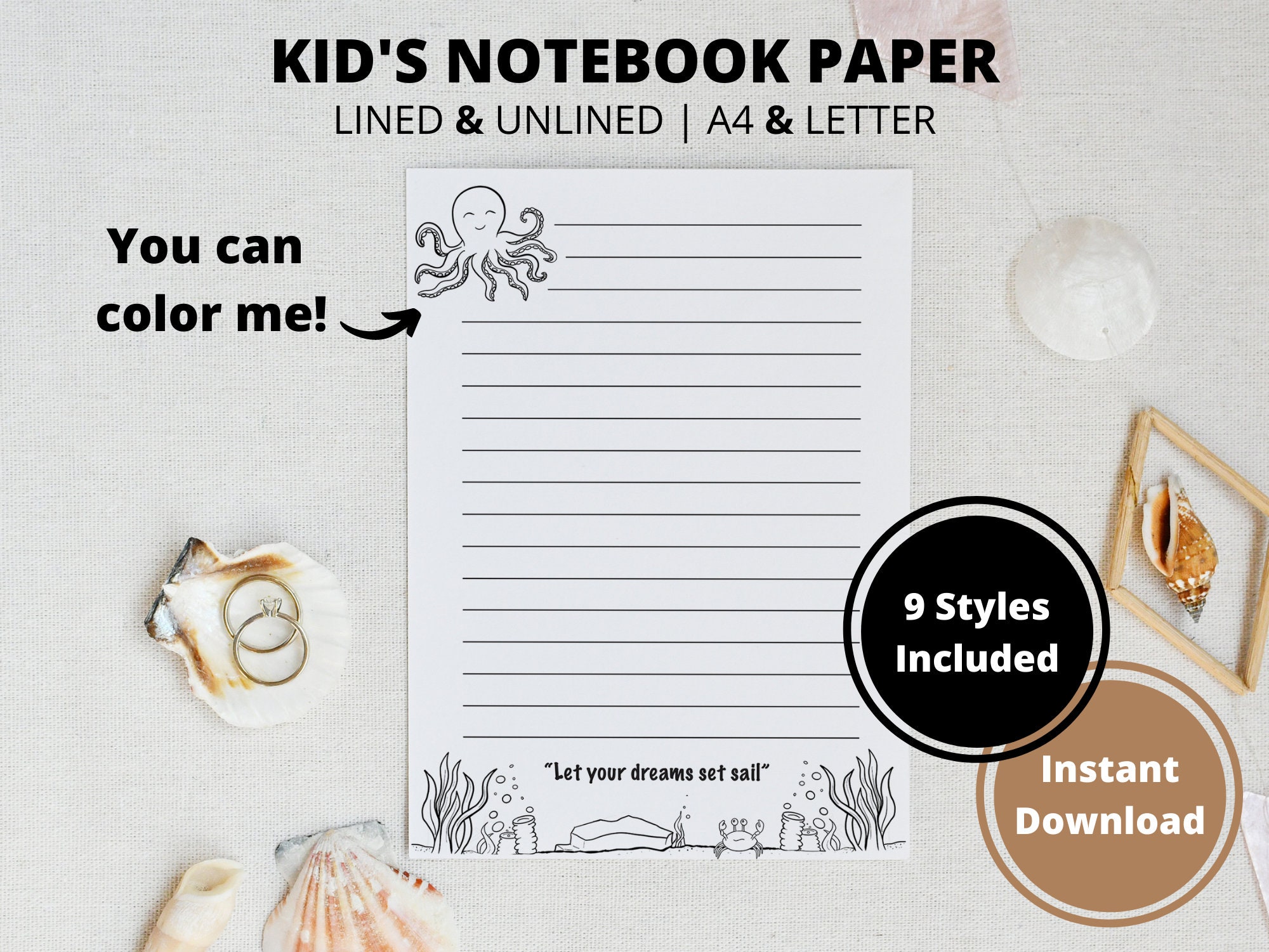 KDP Printable Ocean Themed Stationery Set for Kids, Under the Sea ...