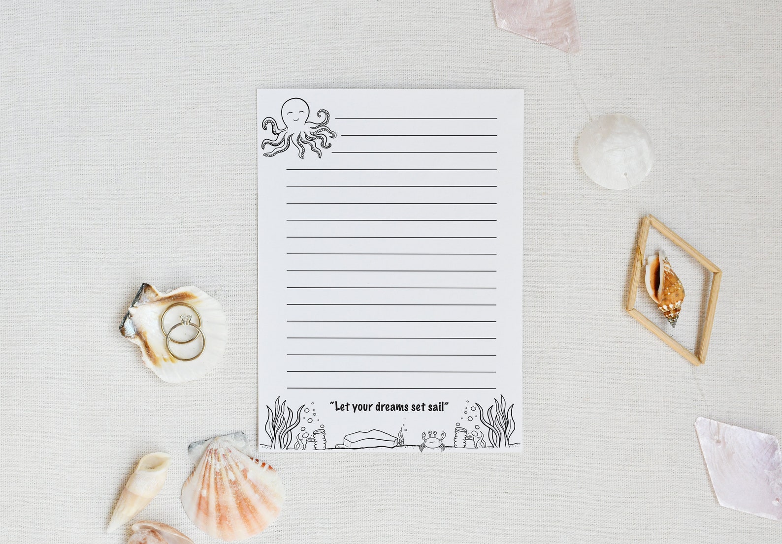 KDP Printable Ocean Themed Stationery Set for Kids, Under the Sea ...