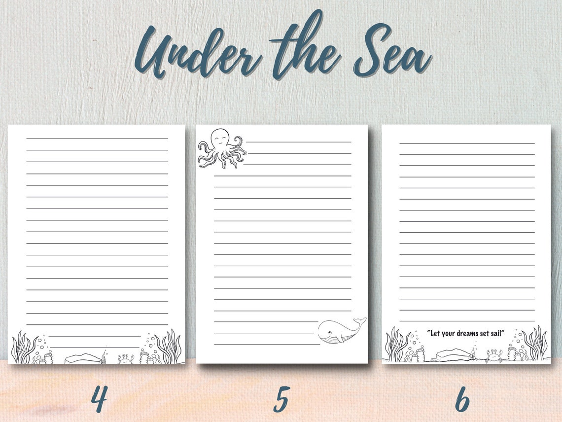 KDP Printable Ocean Themed Stationery Set for Kids Under the - Etsy