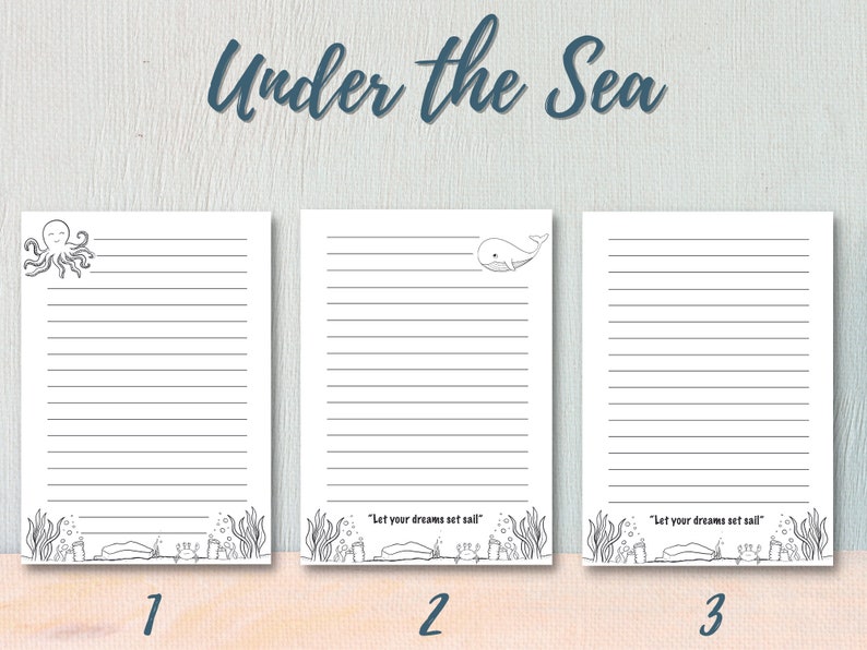 KDP Printable Ocean Themed Stationery Set for Kids, Under the Sea ...