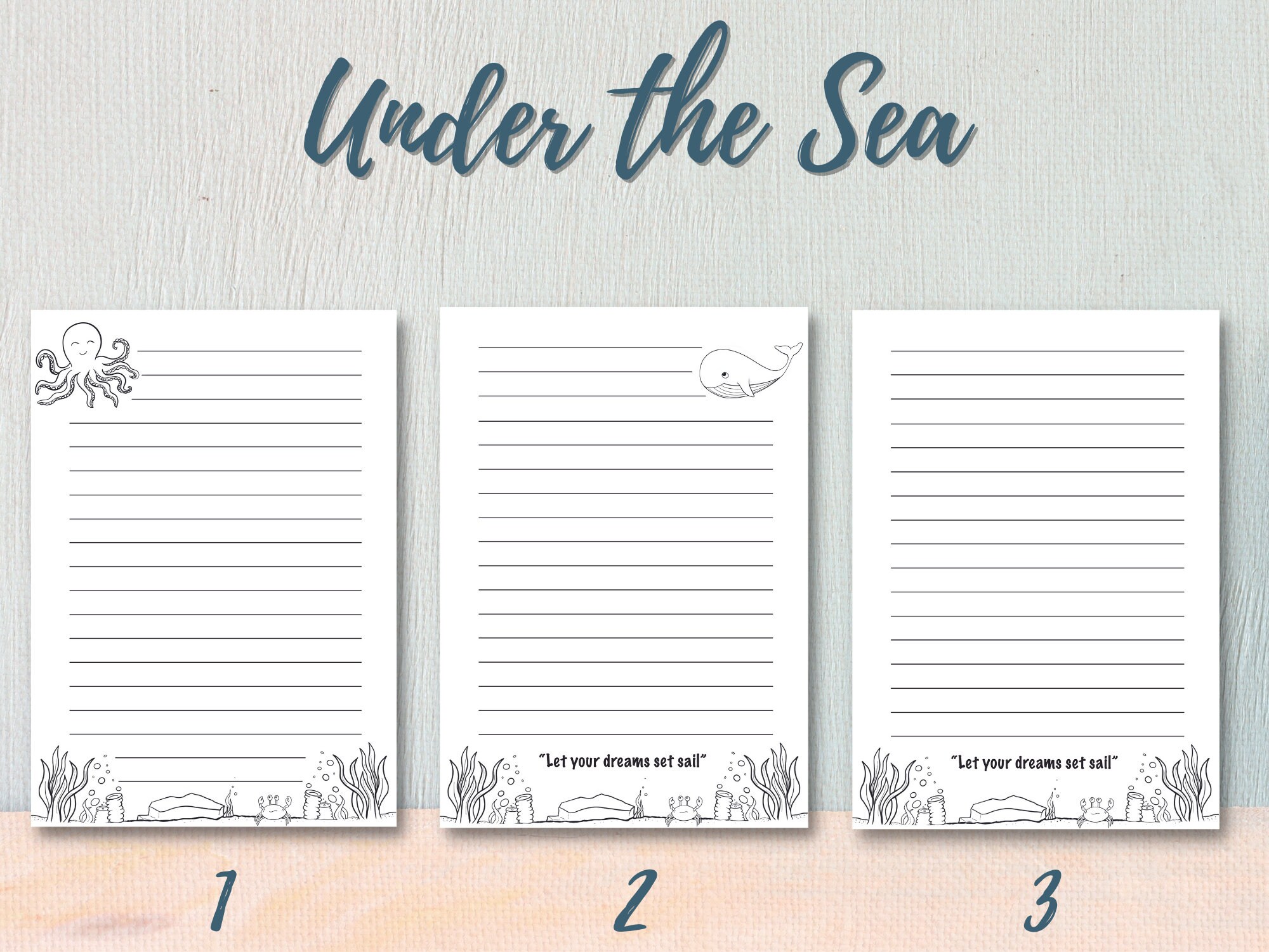 KDP Printable Ocean Themed Stationery Set for Kids, Under the Sea ...