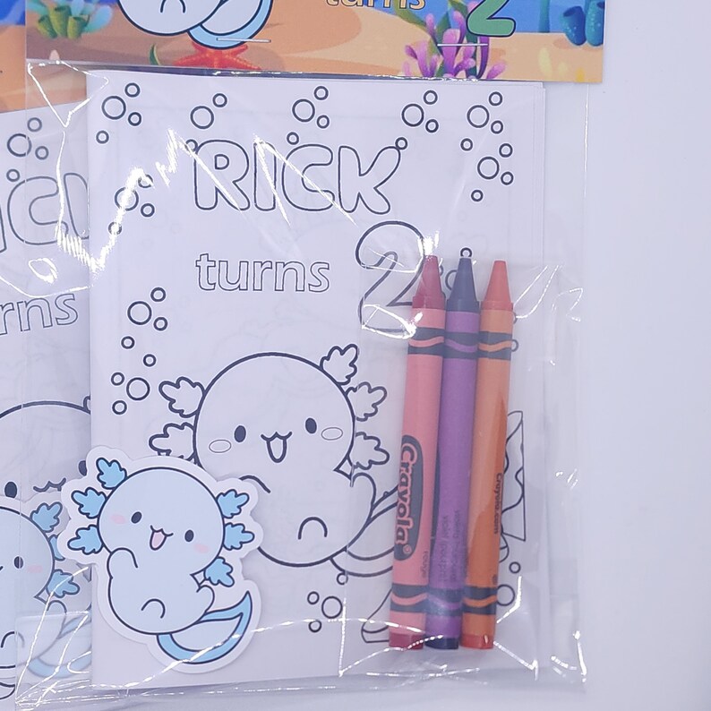 Personalized Axolotl Coloring Book Party Favors: Stickers & Crayons ...