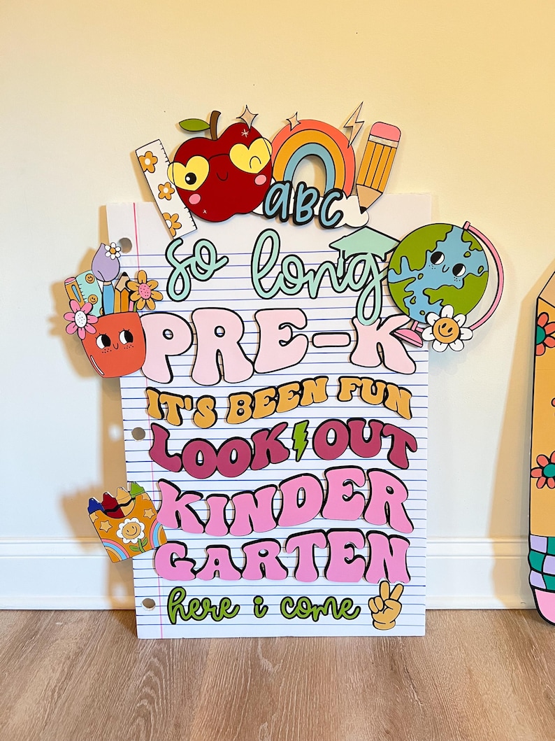 Back to School Kindergarten Sign, Groovy Pencil Cutout, Classroom Decor ...