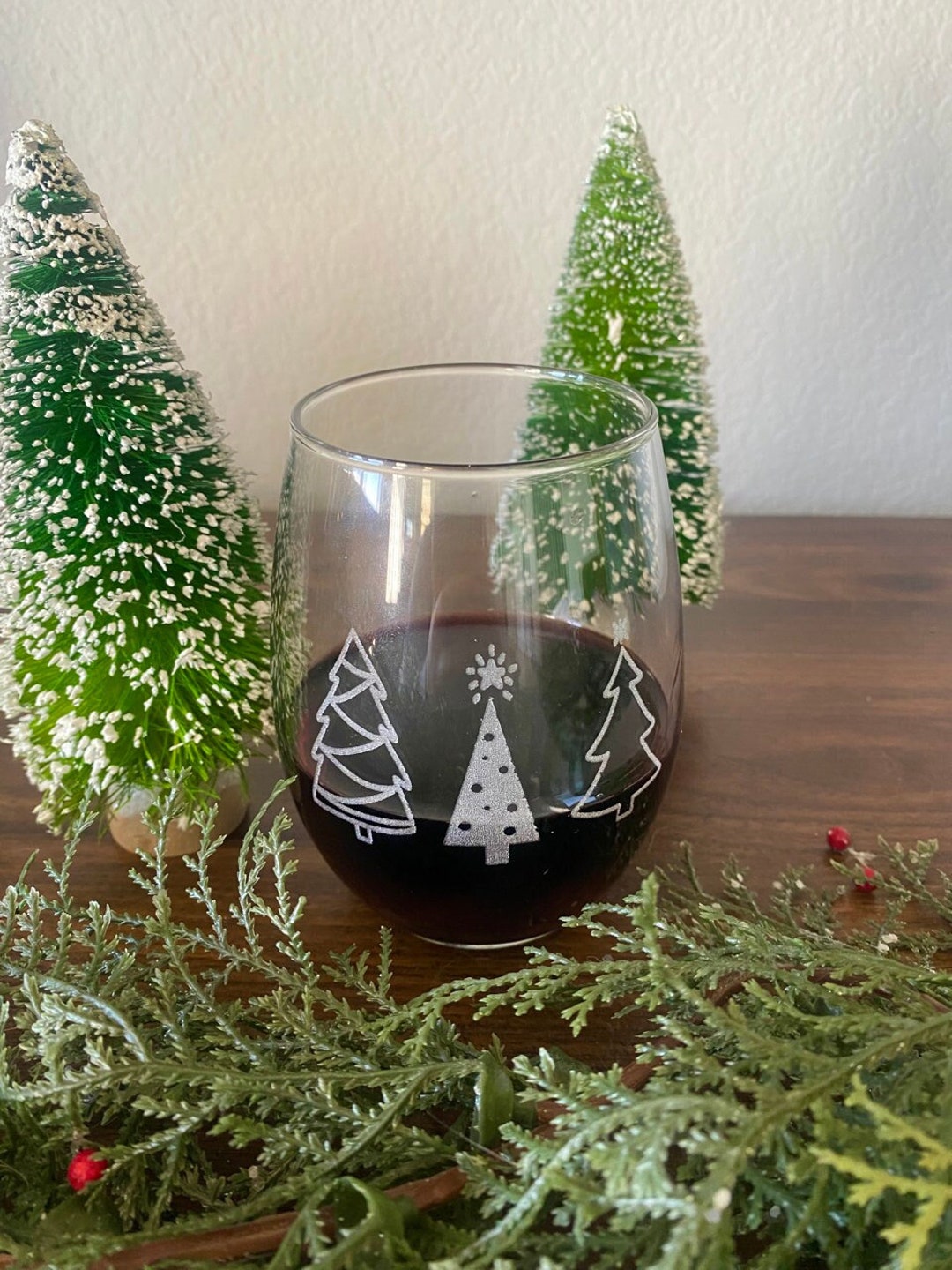 Christmas Tree Wine Glass Holiday Glass Tree Cup Stemless - Etsy