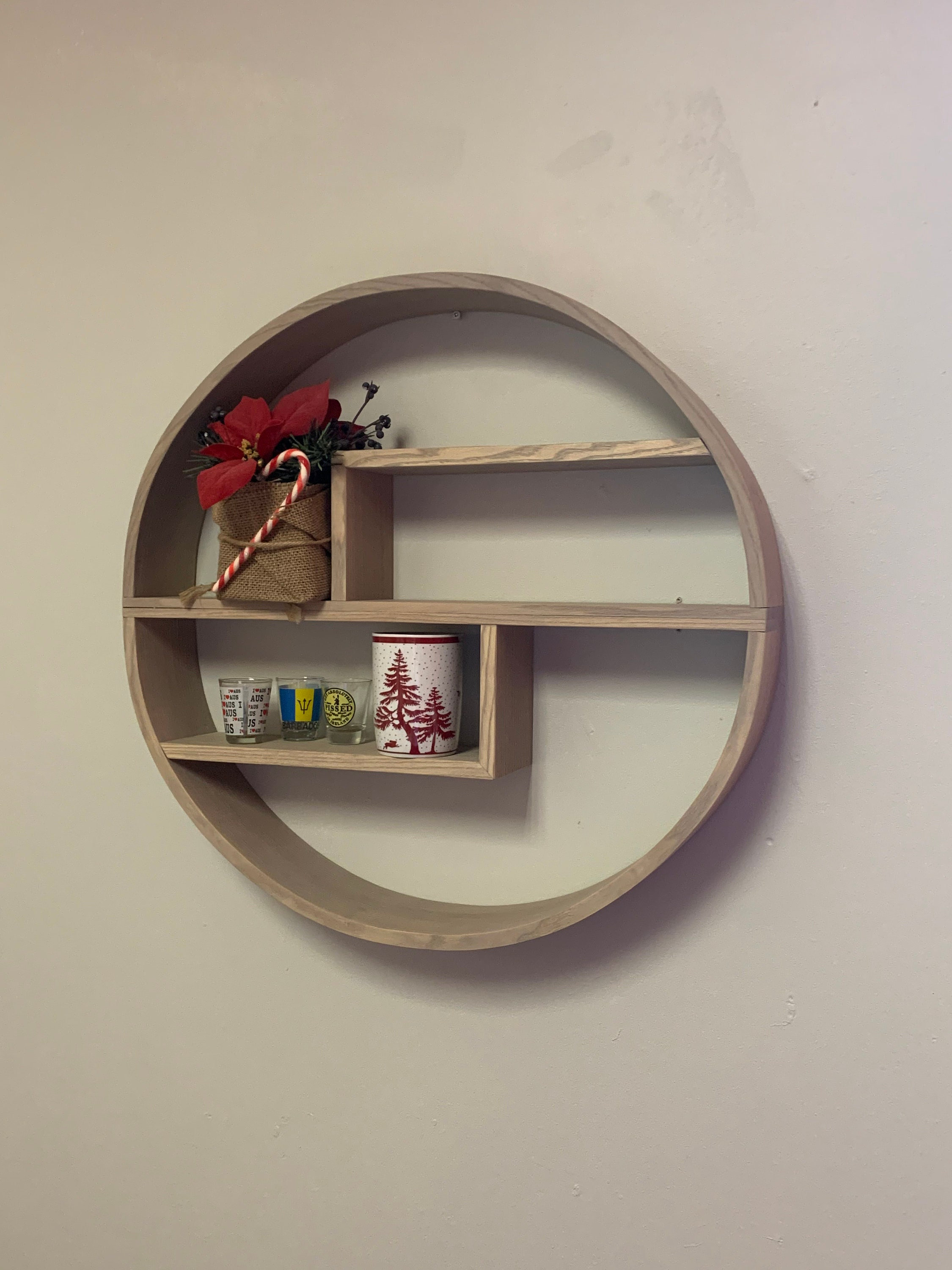 Solid Ash Wood Circle Shelf, Floating Wall Shelf. Modern Design Shelf ...