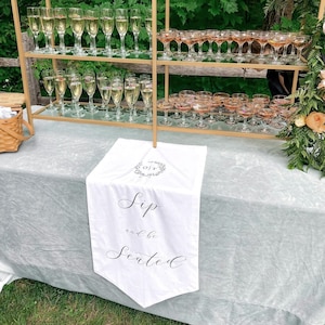 Sip and Be Seated Fabric Sign, Monogram Wedding Bar Sign, Linen Banner ...