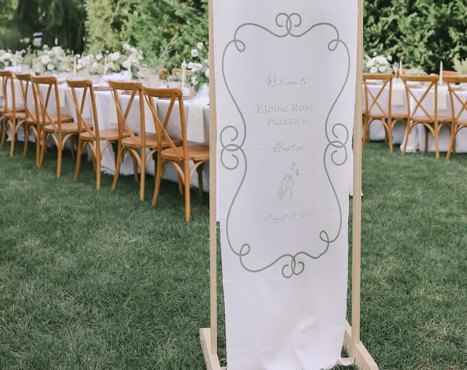 Welcome Sign With Wood Frame Stand, Wood Frame, Fabric Sign, Linen ...