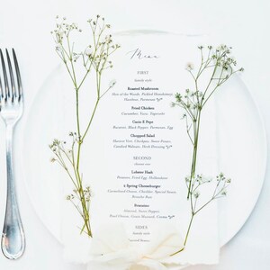 Modern White Flower Menu Handmade Paper Menu Handmade Paper Menu Floral ...