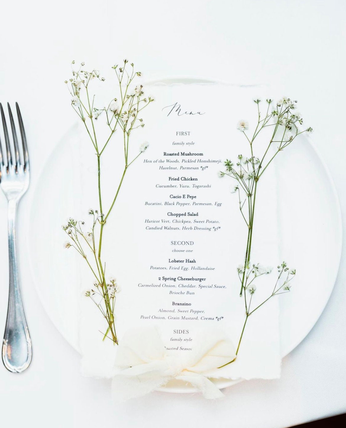 Modern White Flower Menu Handmade Paper Menu Handmade - Etsy