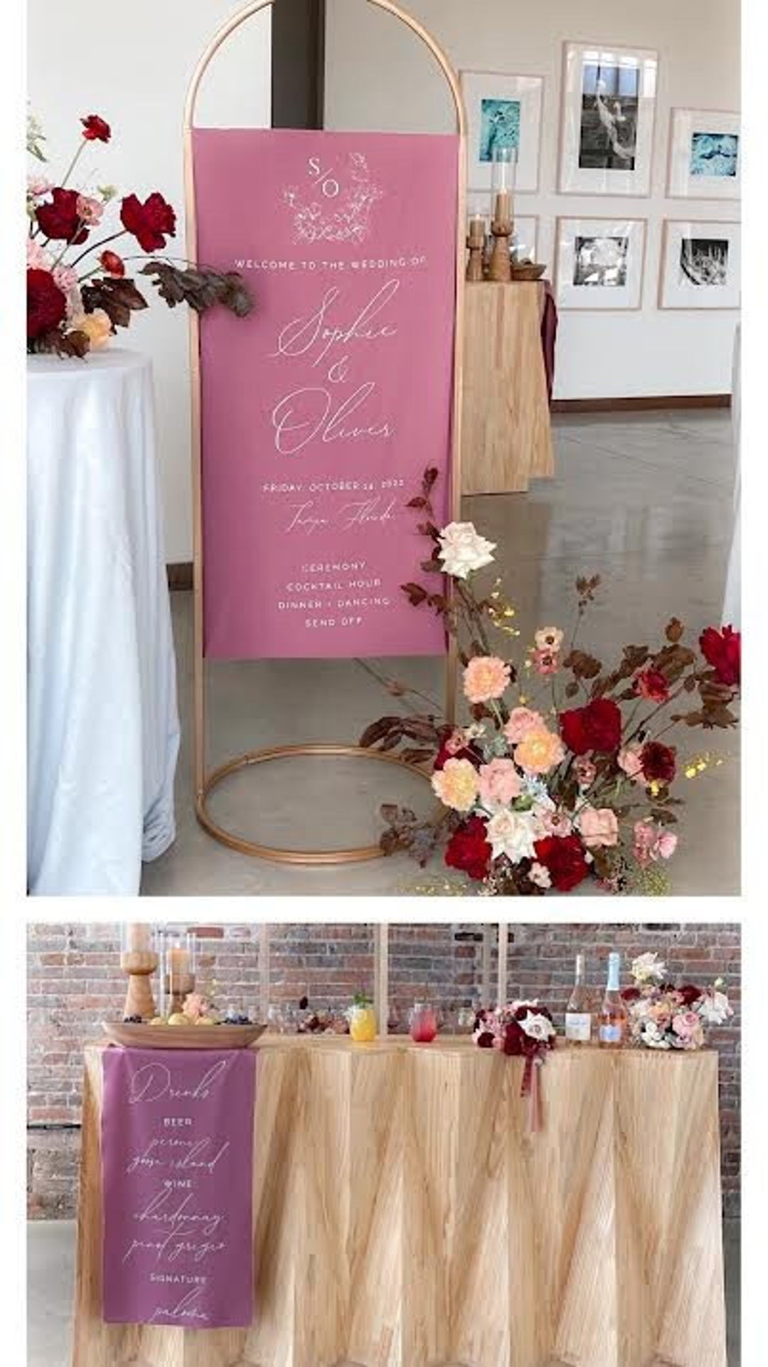 Co-ordinating Fabric Wedding Signage, Chic Matching Aesthetic for Bar ...
