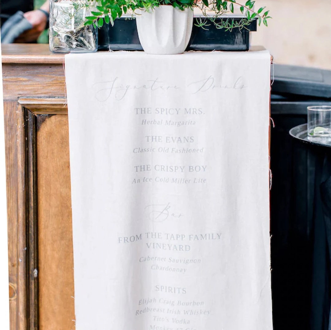 Fabric Bar Banner, Linen Wedding Bar Sign, Signature Cocktail Banner ...