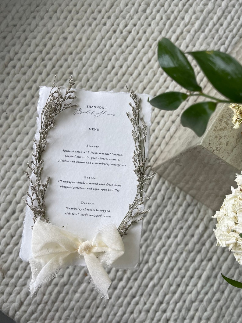 Modern White Flower Menu Handmade Paper Menu Handmade - Etsy