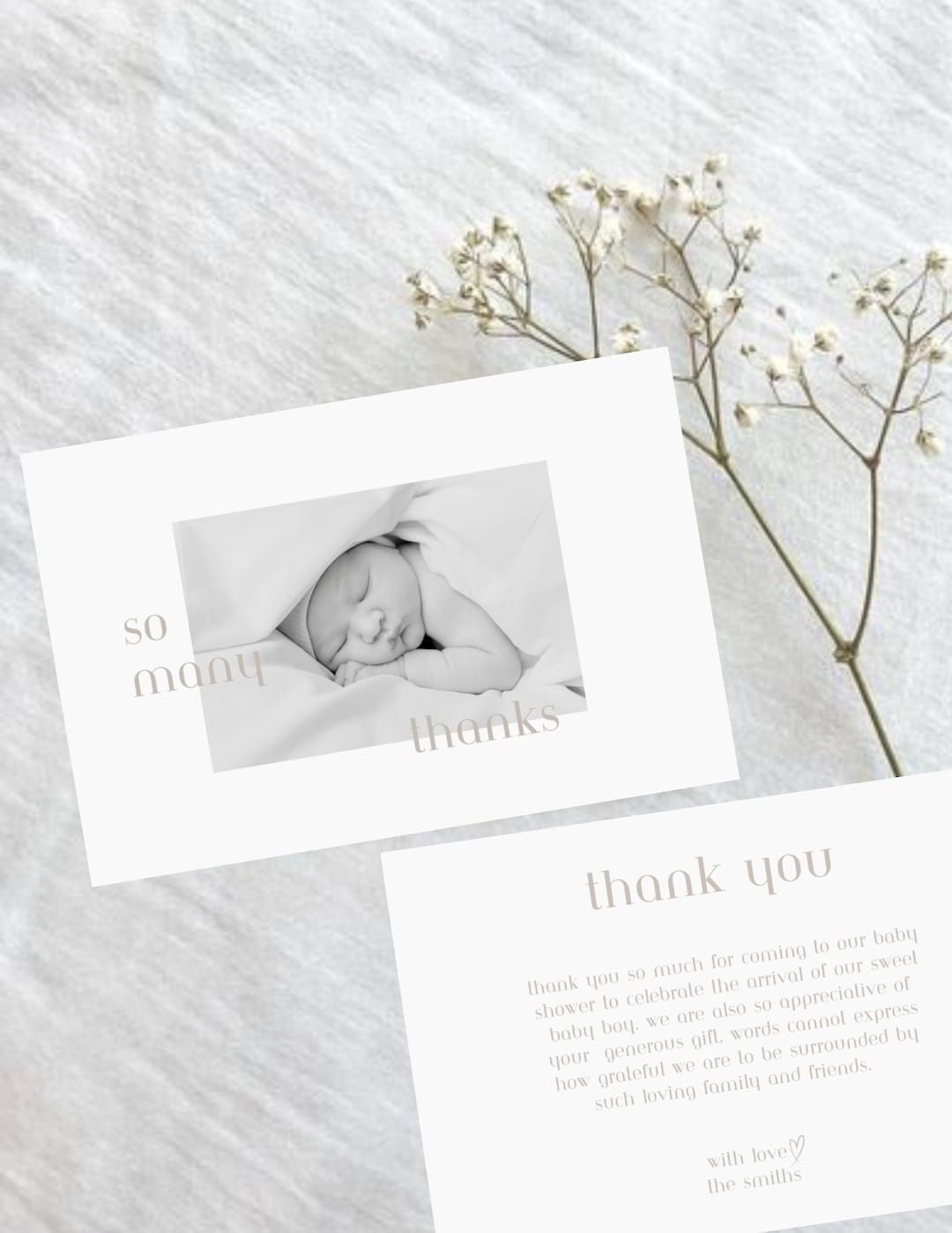 Modern Newborn Thank You Card Template, Photo Birth Announcement ...