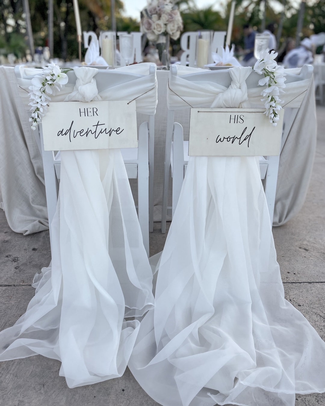 Wedding Chair Signs, His World Her Adventure, Bride and Groom Chair ...