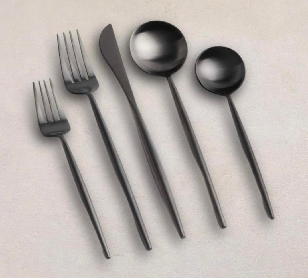 Set of 12 Black Cutlery Set, Black Flatware, Modern Table Setting ...