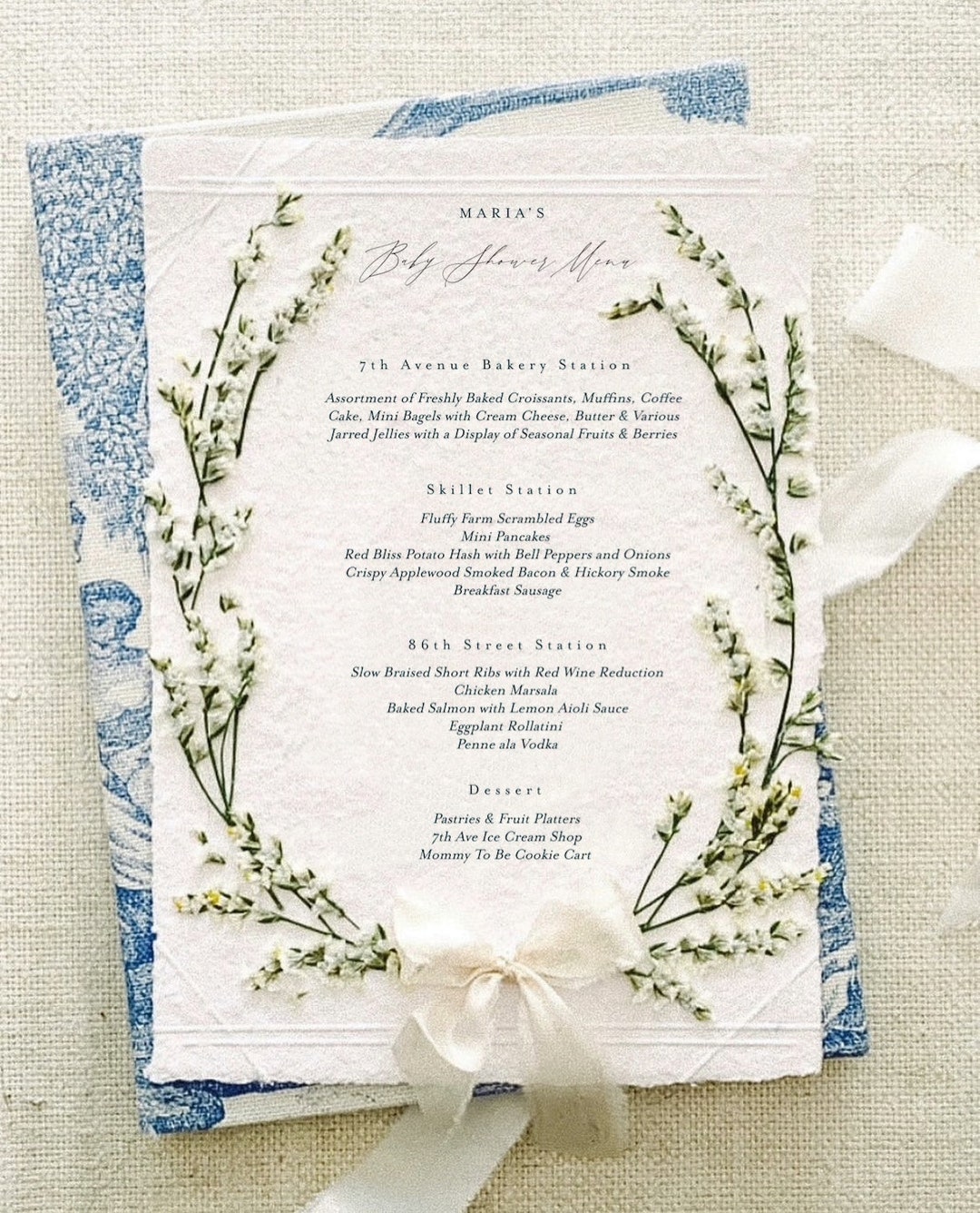 Modern White Flower Menu Handmade Paper Menu Handmade Paper Menu Floral ...