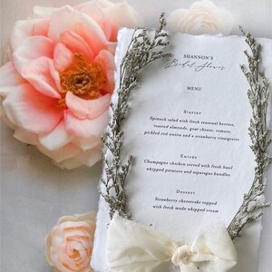 Modern White Flower Menu Handmade Paper Menu Handmade Paper Menu Floral ...