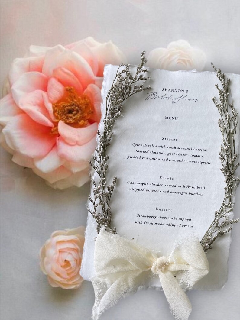 Modern White Flower Menu Handmade Paper Menu Handmade - Etsy