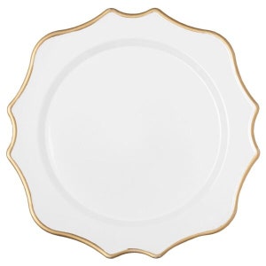 6 Pack Scalloped Acrylic Charger Plate, White Charger Plate Gold Rim ...