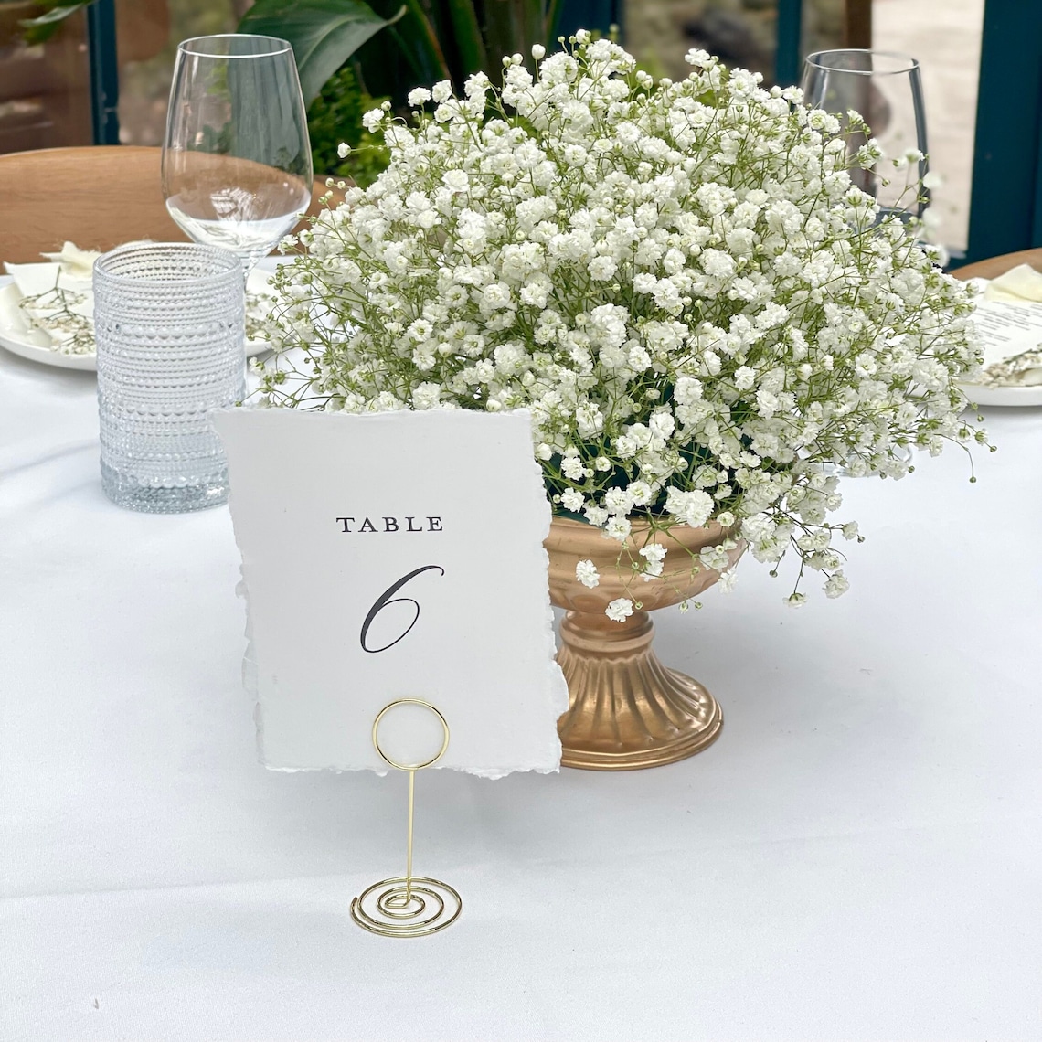 Table Number on Handmade Paper With Gold Table Card Holder - Etsy