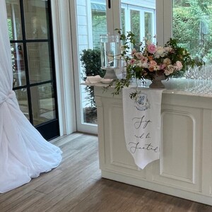 Sip and Be Seated Fabric Sign, Monogram Wedding Bar Sign, Linen Banner ...