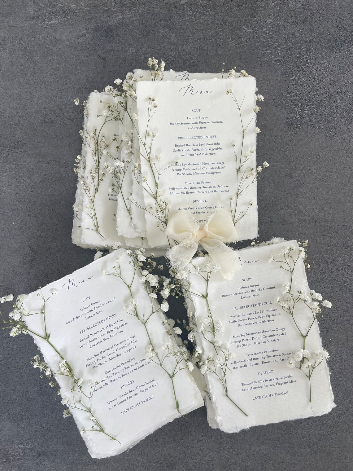 Modern White Flower Menu Handmade Paper Menu Handmade - Etsy