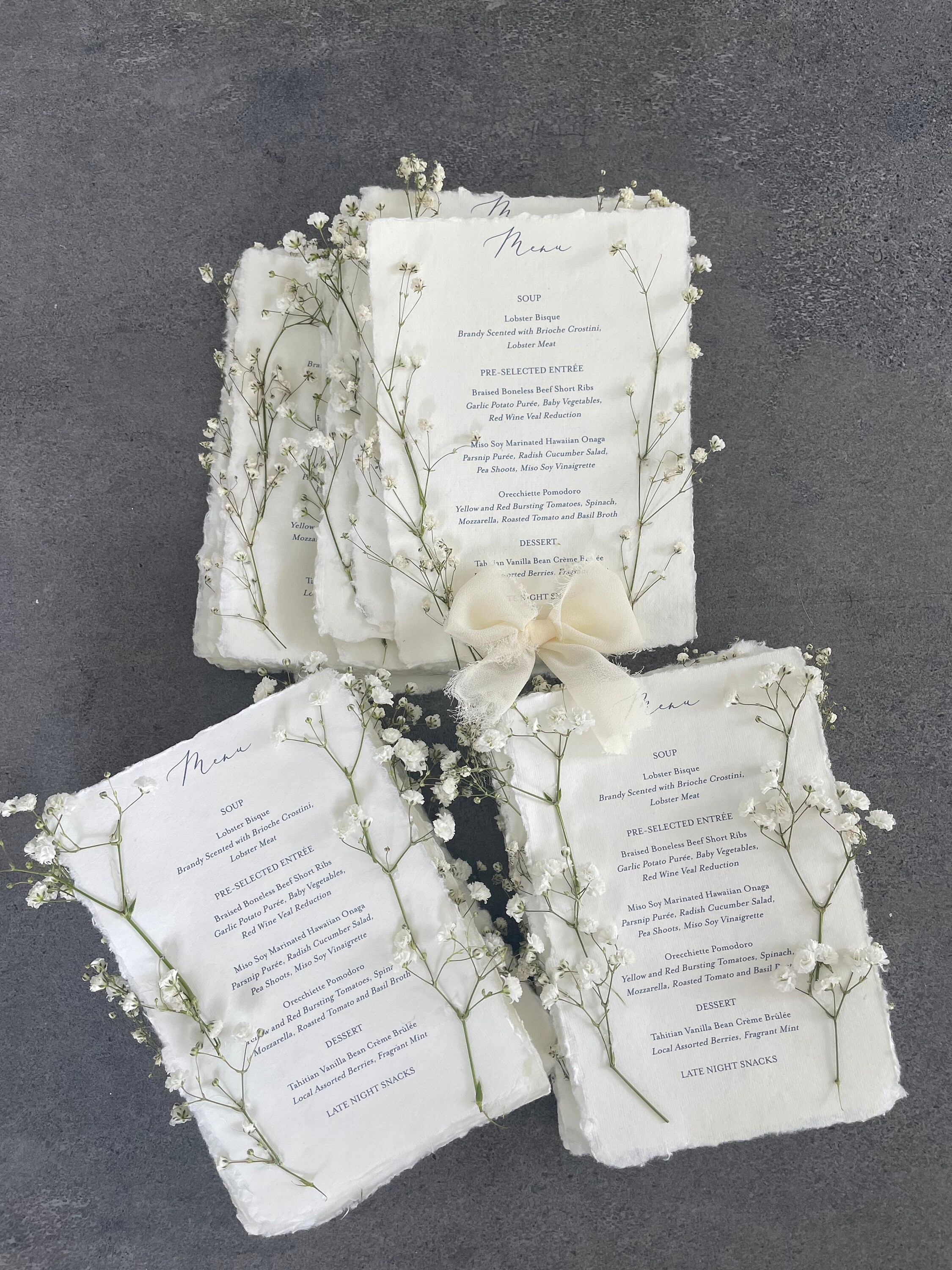 Modern White Flower Menu Handmade Paper Menu Handmade - Etsy
