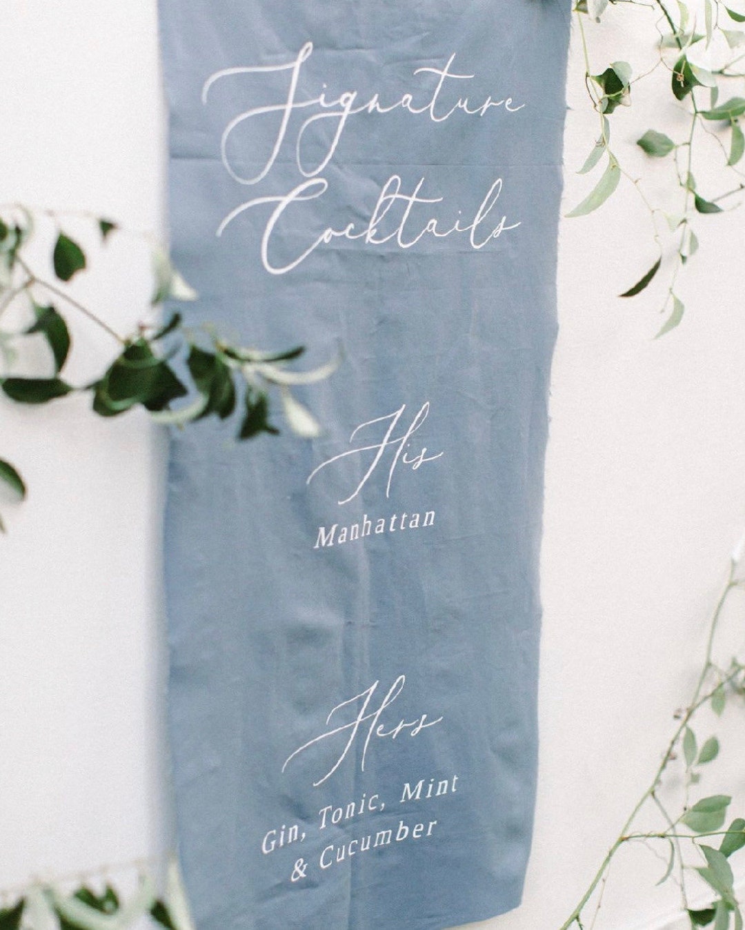 Dusty Blue Fabric Sign, Linen Wedding Cocktail Menu Sign, Wedding ...