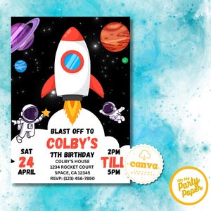 Blast off Space Birthday Invitation • Rocket Party Invite • Outer Space ...