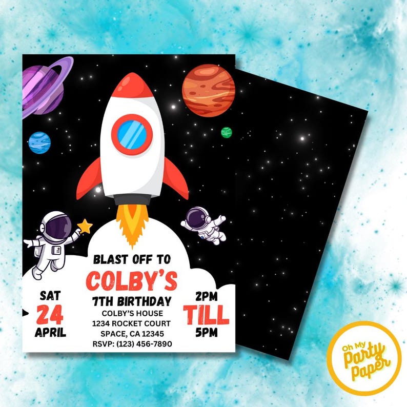 Blast off Space Birthday Invitation • Rocket Party Invite • Outer Space ...