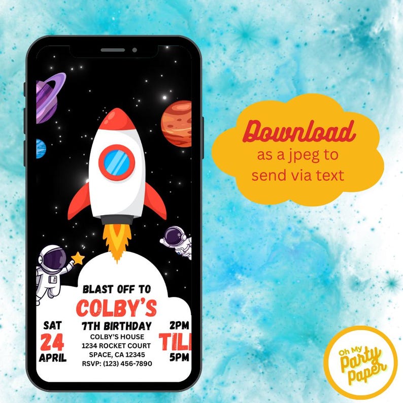 Blast off Space Birthday Invitation • Rocket Party Invite • Outer Space ...