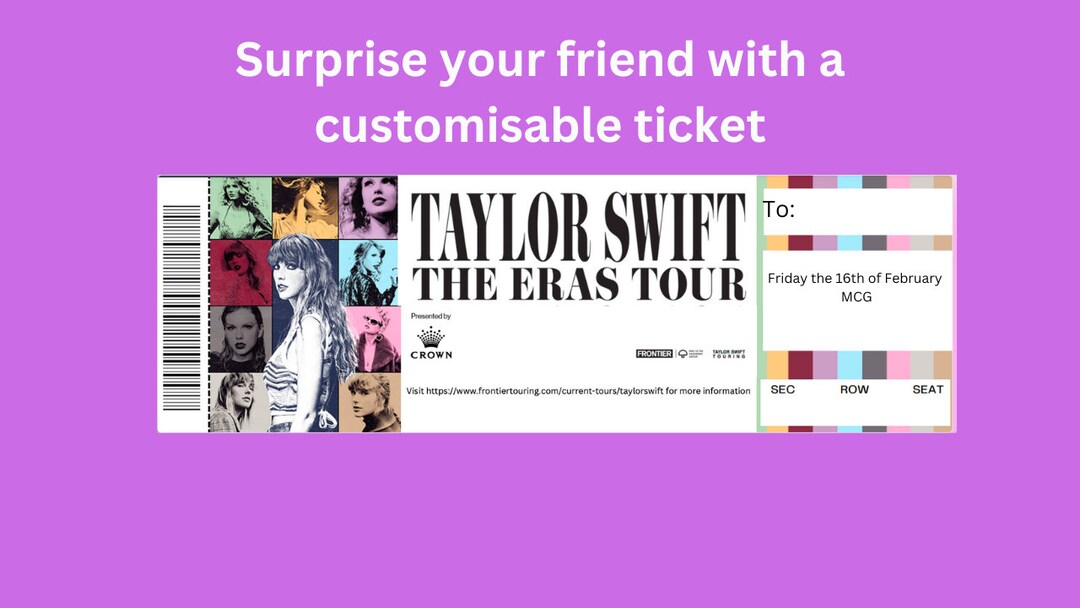 Taylor Swift Customisable Ticket Australia Gift Idea - Etsy