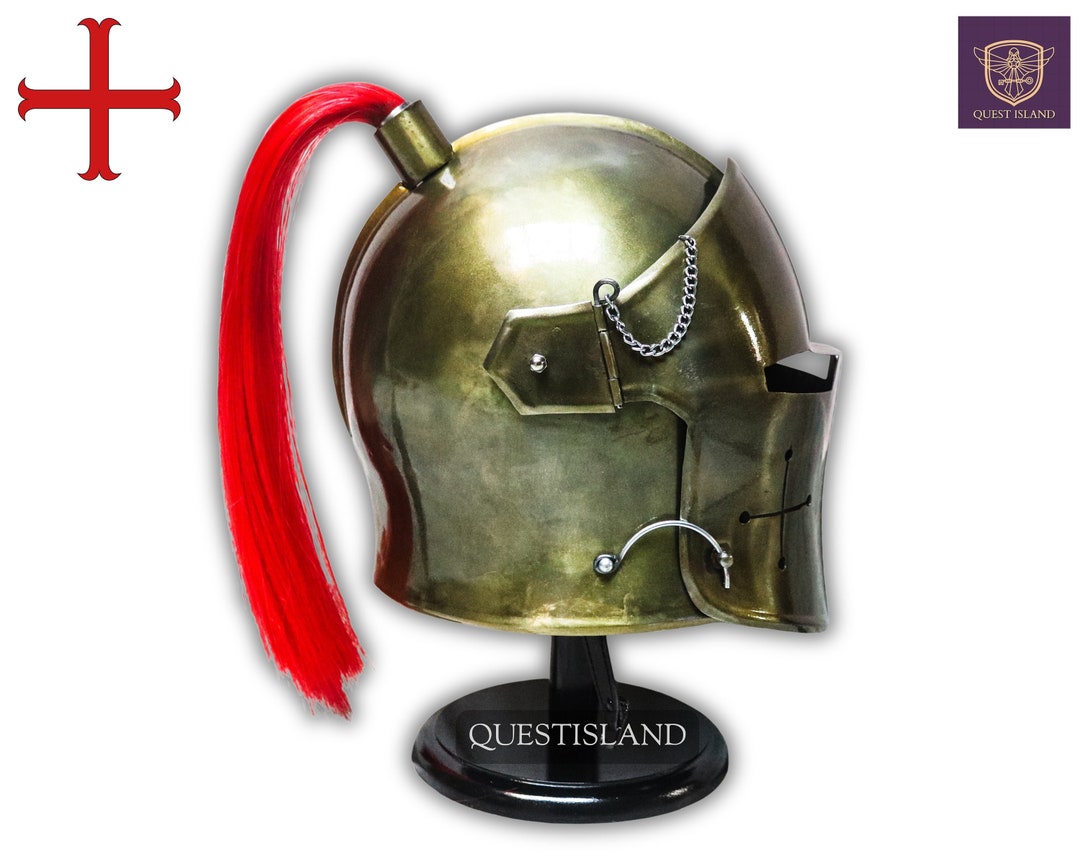 Medieval Barbute Helmet Role Play Knight Wearable Plume Helmet Steel ...