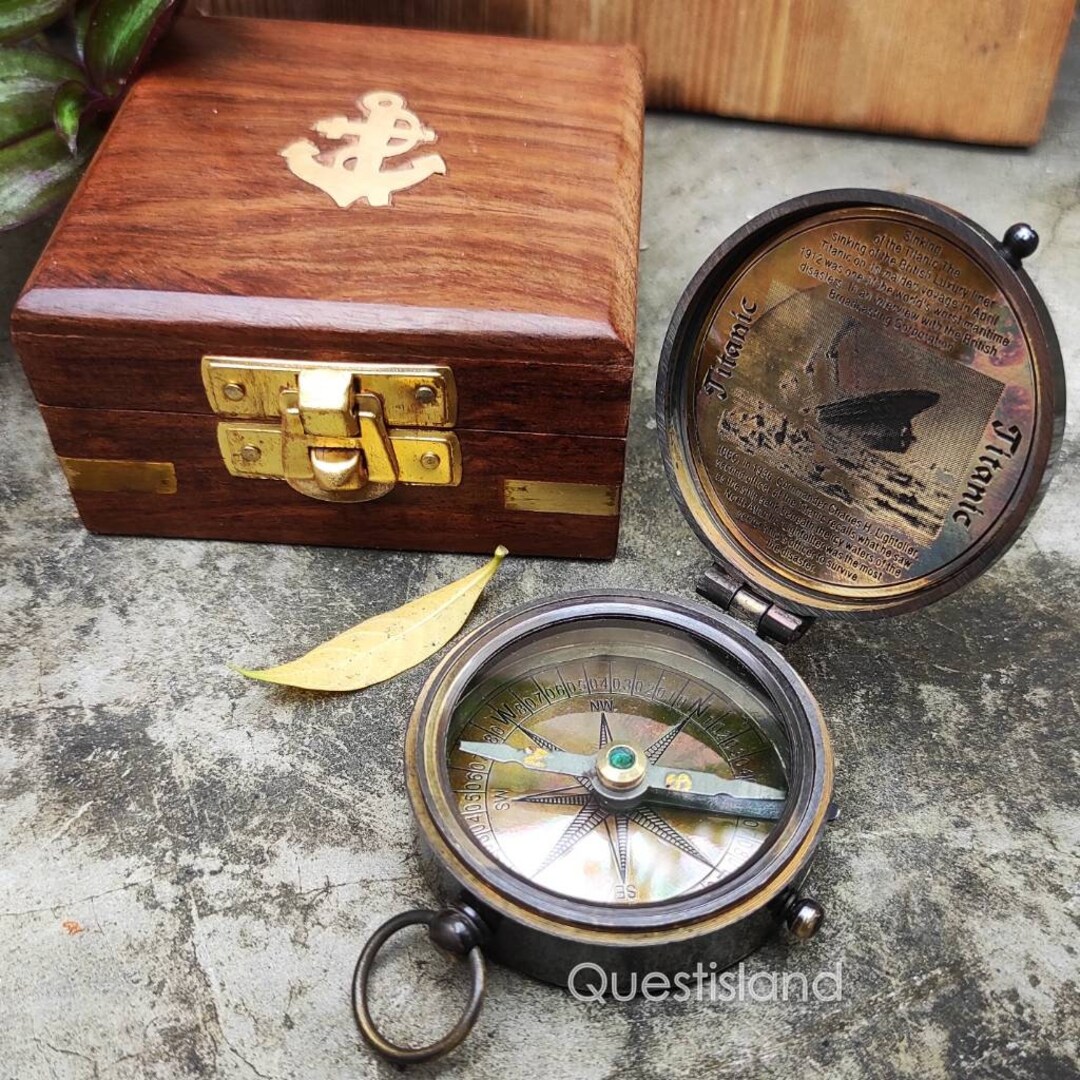 Titanic Compass, Brass Pocket Compass With Wooden Box - Etsy