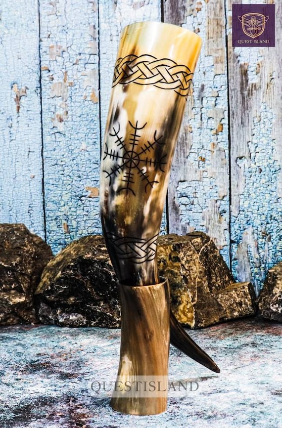 Viking Drinking Horn Royal Cup With Horn Stand Genuine - Etsy