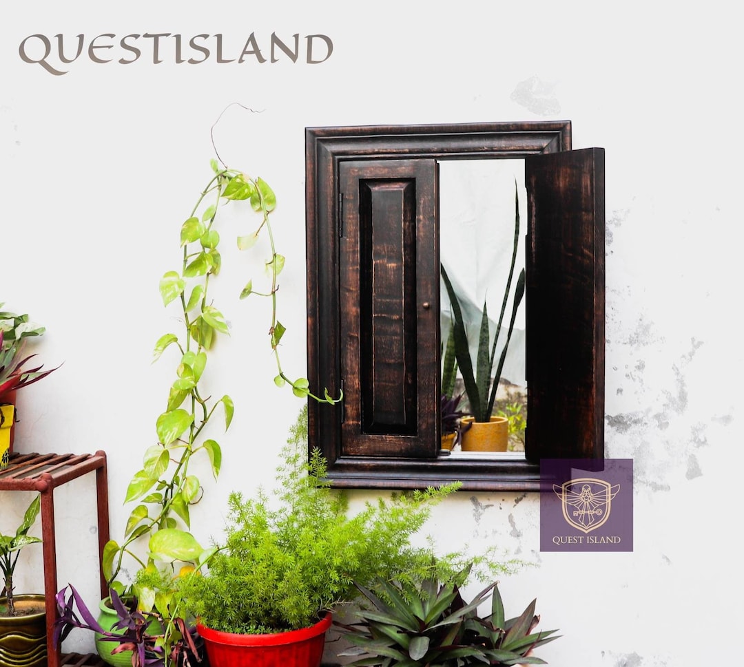 Wall Mirror Wooden Window, Wall Art Mirror, Living Room, Hanging Mirror ...