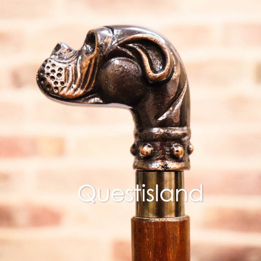 Walking Stick Bulldog Handle Wooden Victorian Foldable Cane Collectible ...